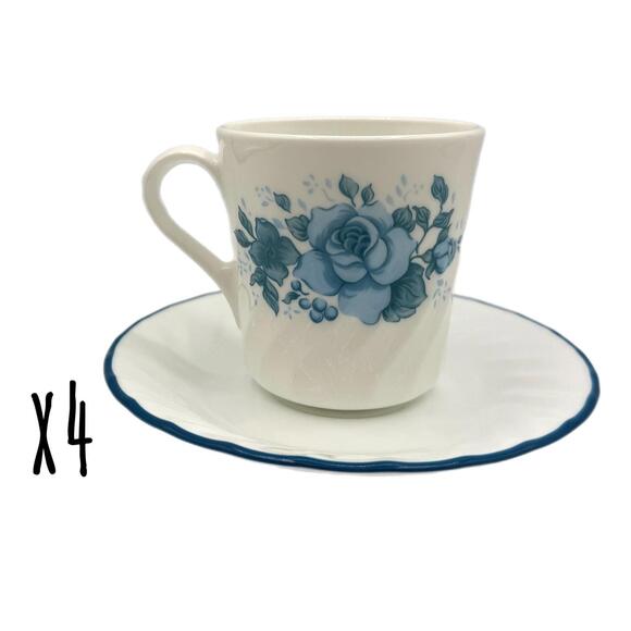 Corelle | Dining | Set Of 4 Corelle Blue Velvet Porcelain Coffee Mug ...